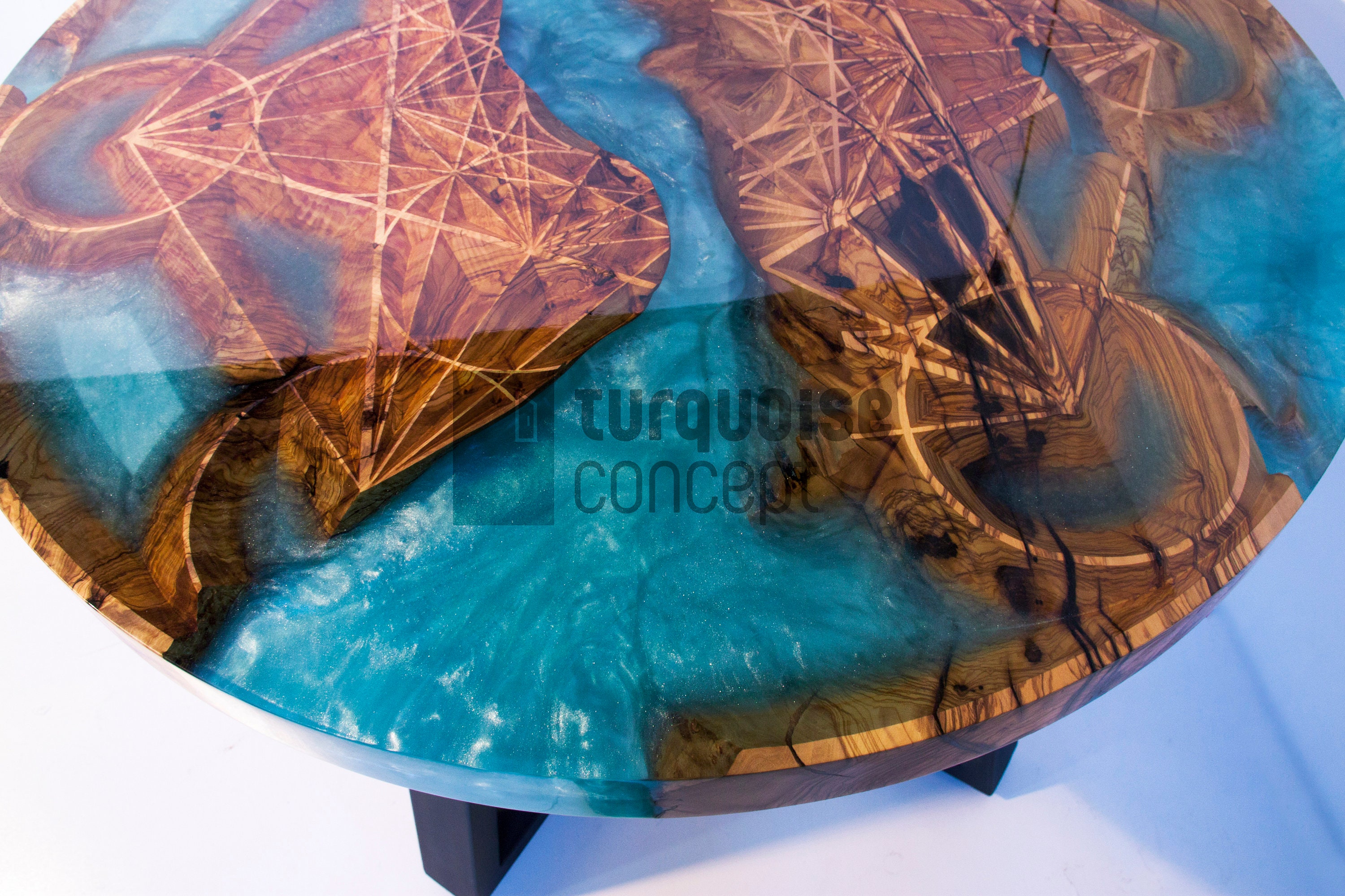 O Metatron Turq Metallic Round Epoxy Table - Etsy