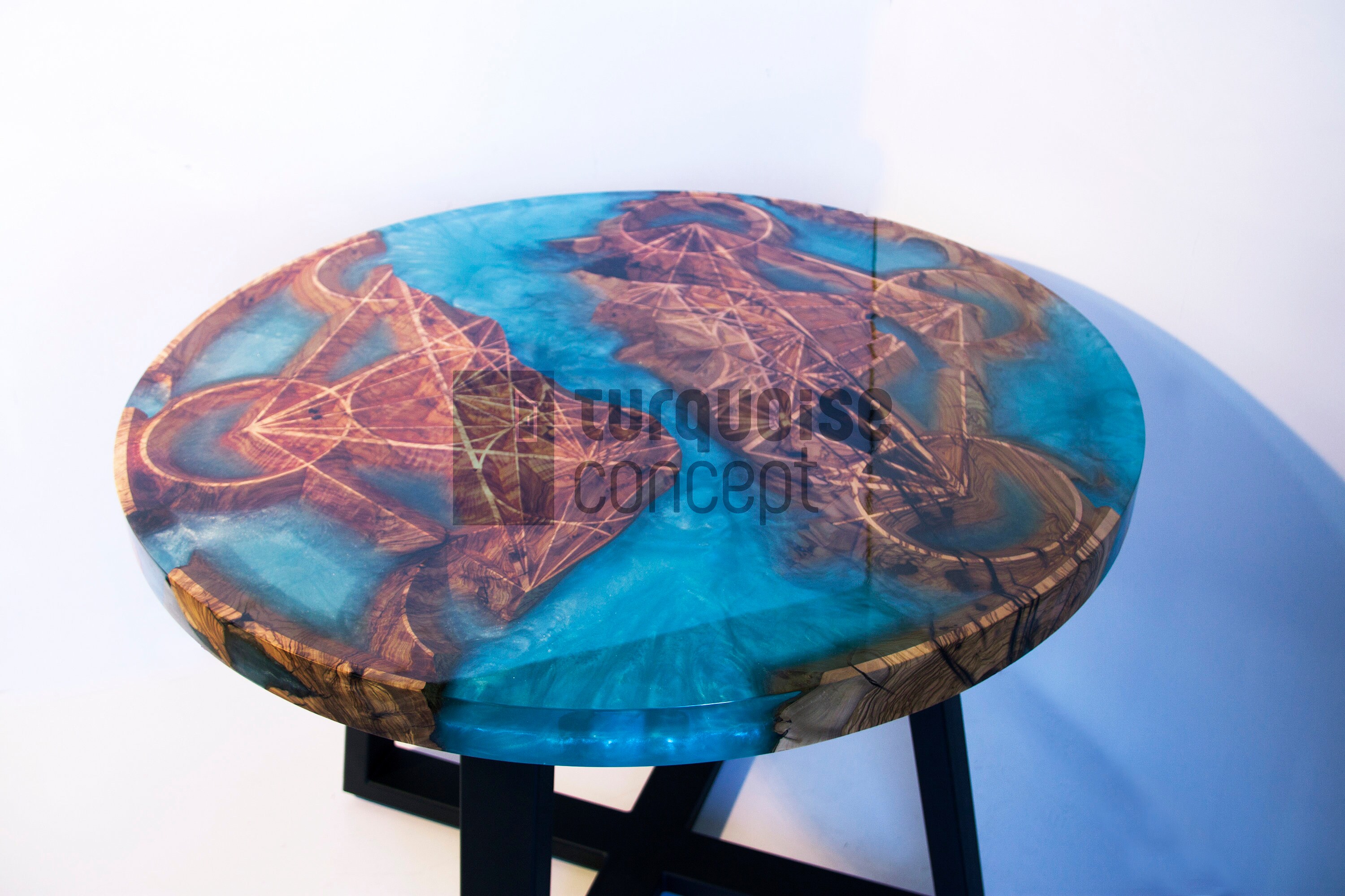 O Metatron Turq Metallic Round Epoxy Table - Etsy