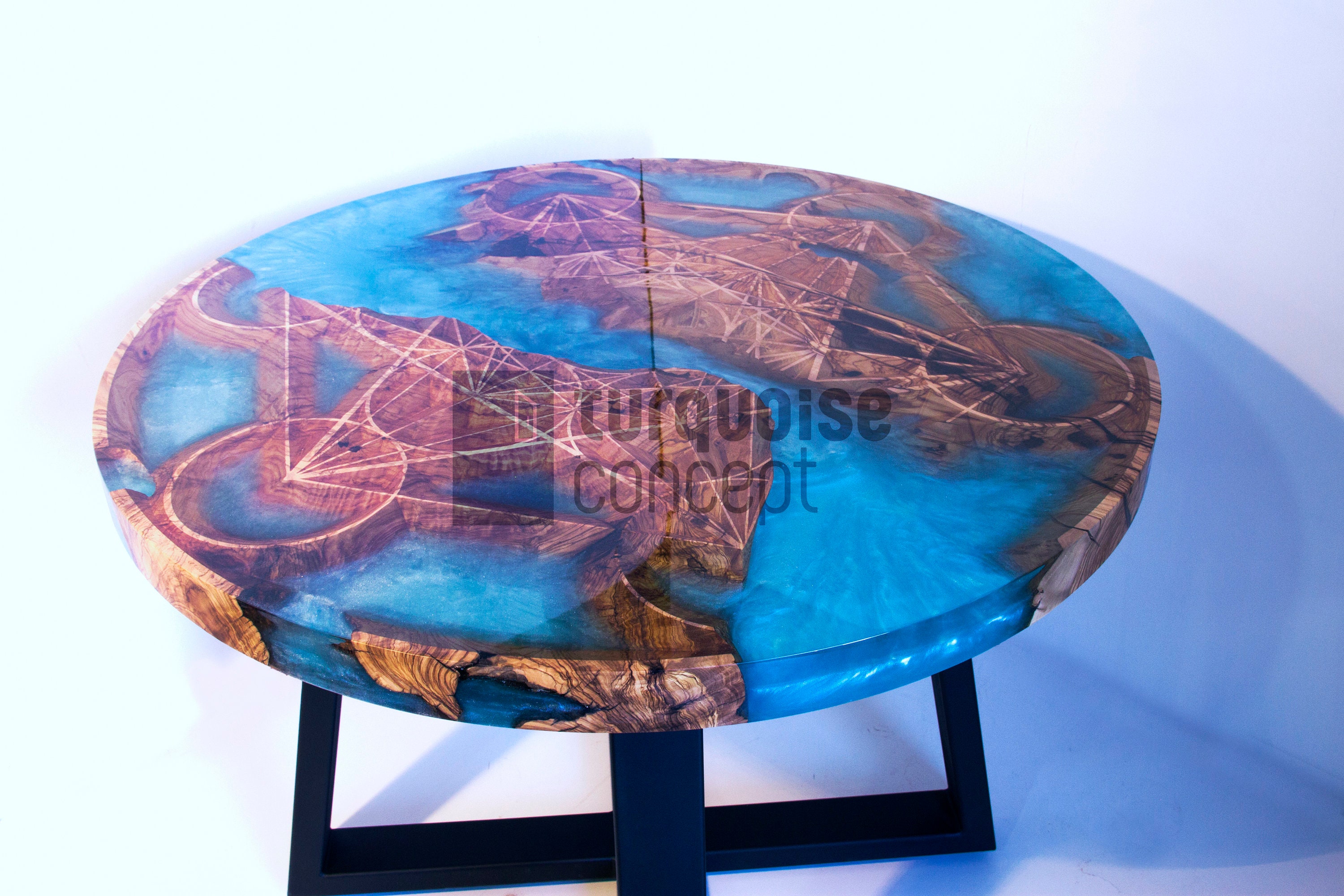 O Metatron Turq Metallic Round Epoxy Table - Etsy