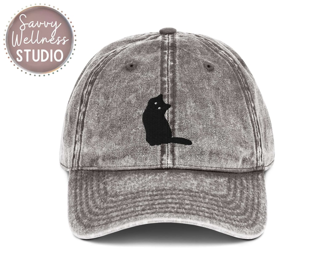 Black Cat Premium Dad Hat, Embroidered Baseball Cap, Cat Mom, Cat Dad ...