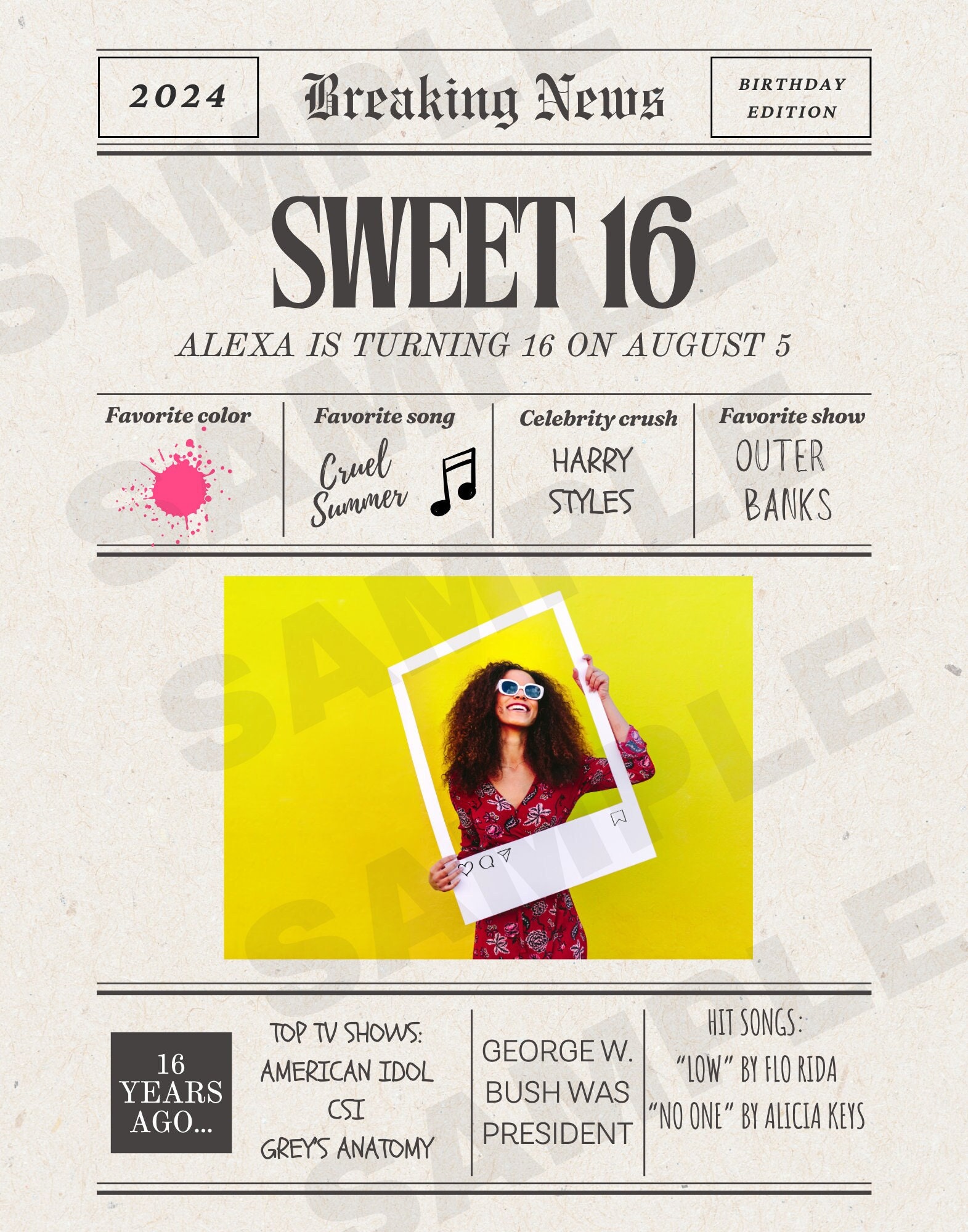 Sweet 16 Poster- Newspaper Style - Etsy