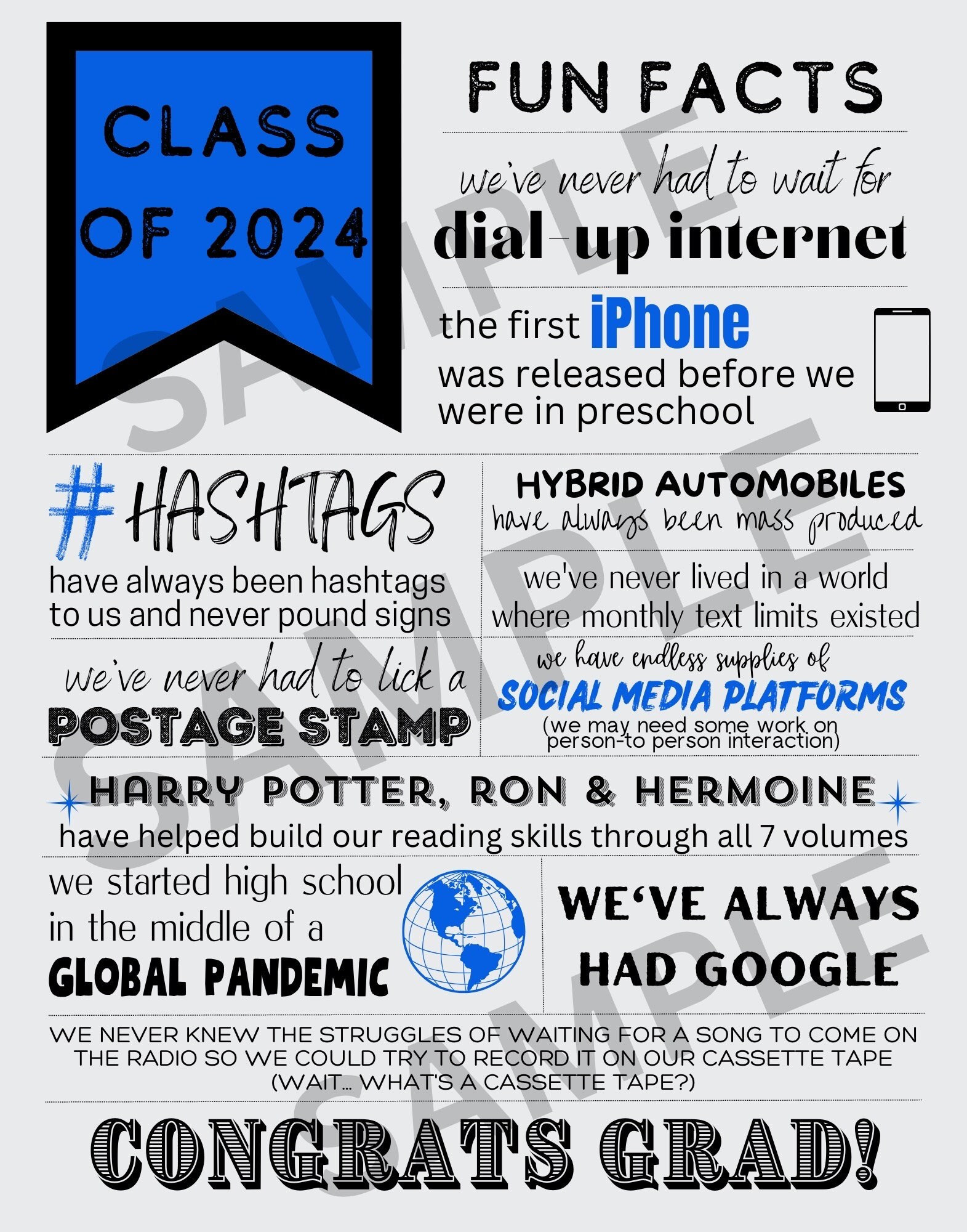 Class of 2024 Fun Facts Poster Customizable Colors - Etsy