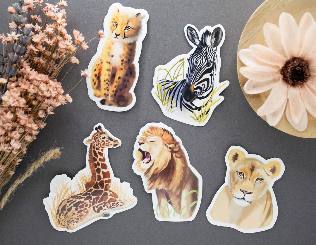 Zebra, Giraffe, Lion Wildlife Animals Sticker Set Safari Kids Stickers ...