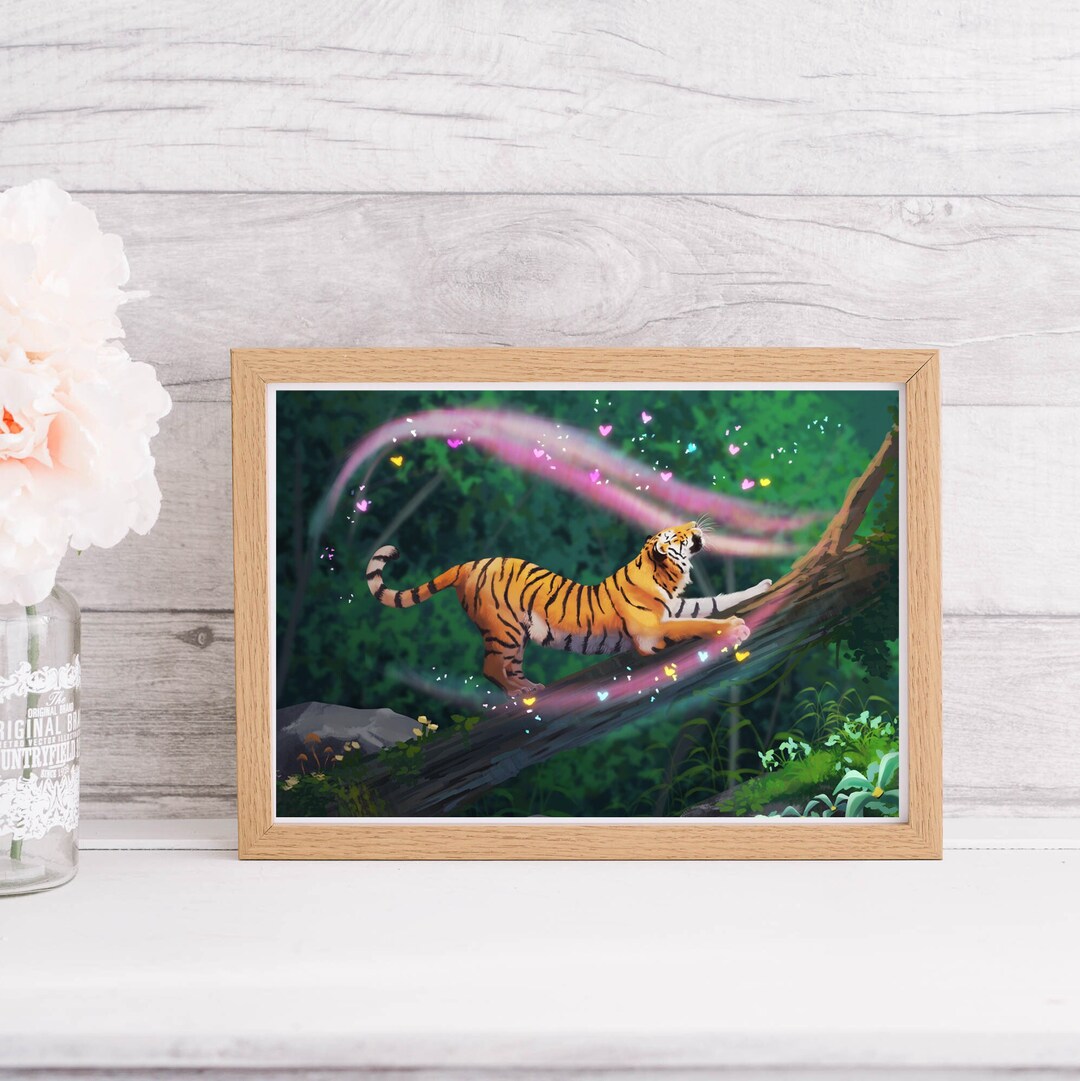 Tiger on Tree Trunk Art Print A5 or A6 Fine Art Print Big Cat Nature ...