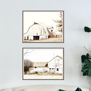 Set of 2 Old Barn Farmhouse Printable Wall Art, White Barn Rustic Home ...