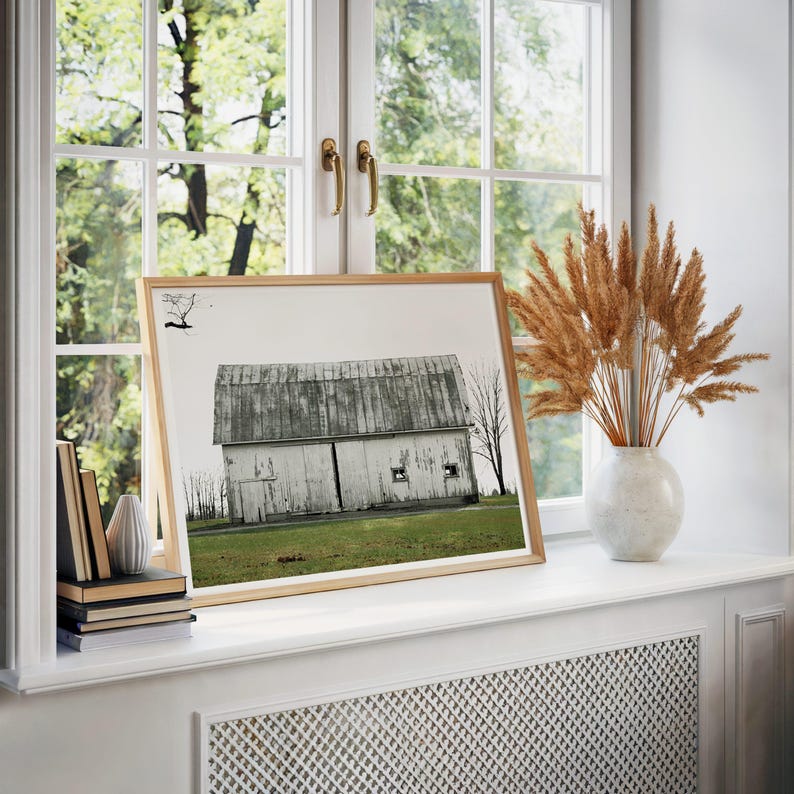 Farmhouse Printable Wall Art, Old White Barn Photo, Country Landscape ...