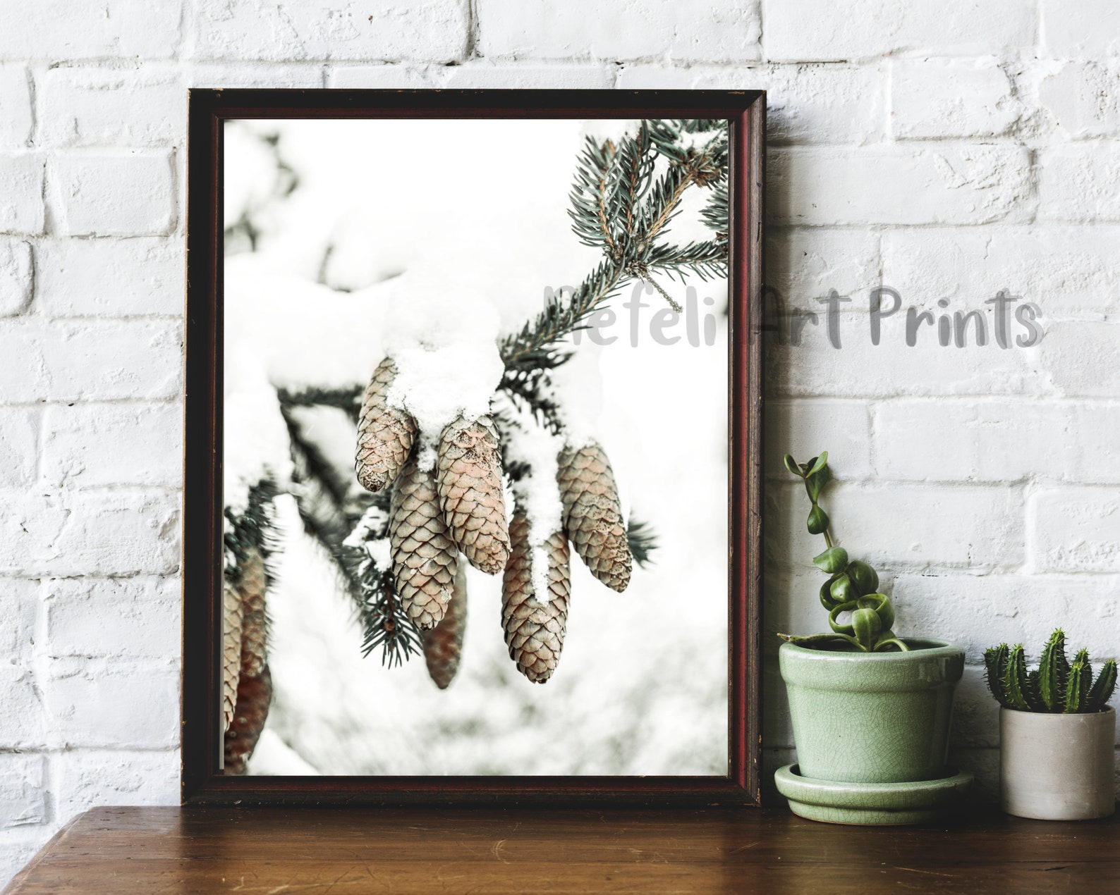 Snowy Pine Cones Winter Printable Wall Art, Winter Pine Tree Branch ...