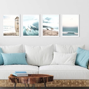Set of 4 Surfing Prints, Surf Ocean Waves Photo Wall Art Printed and ...