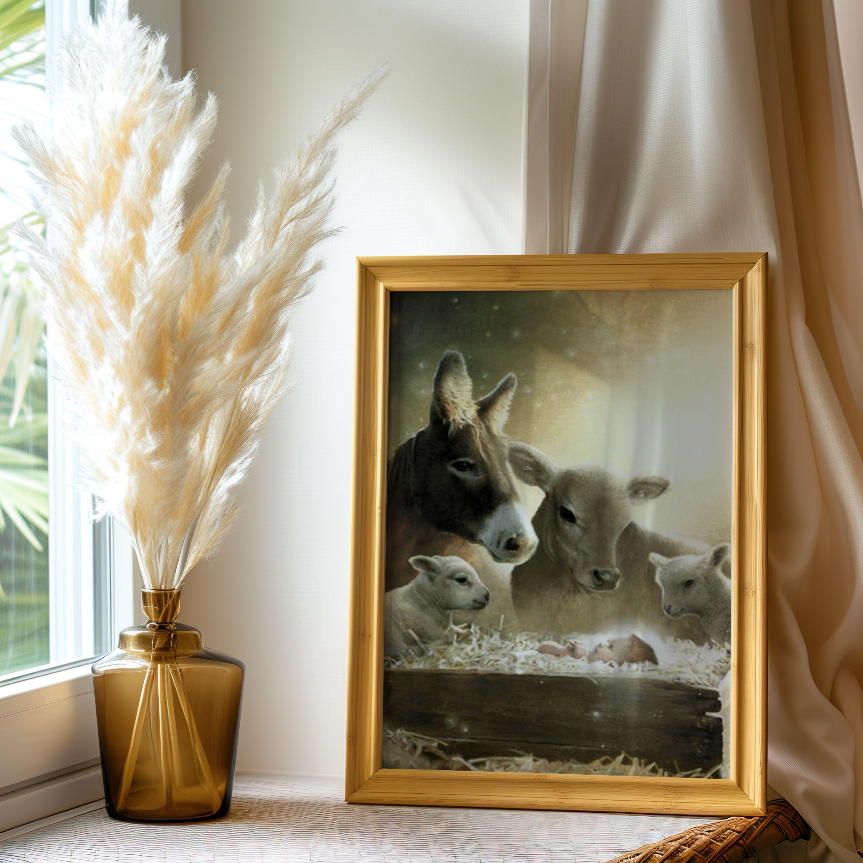 Jesus Manger and Animals Christmas Printable Wall Art Nativity Scene ...