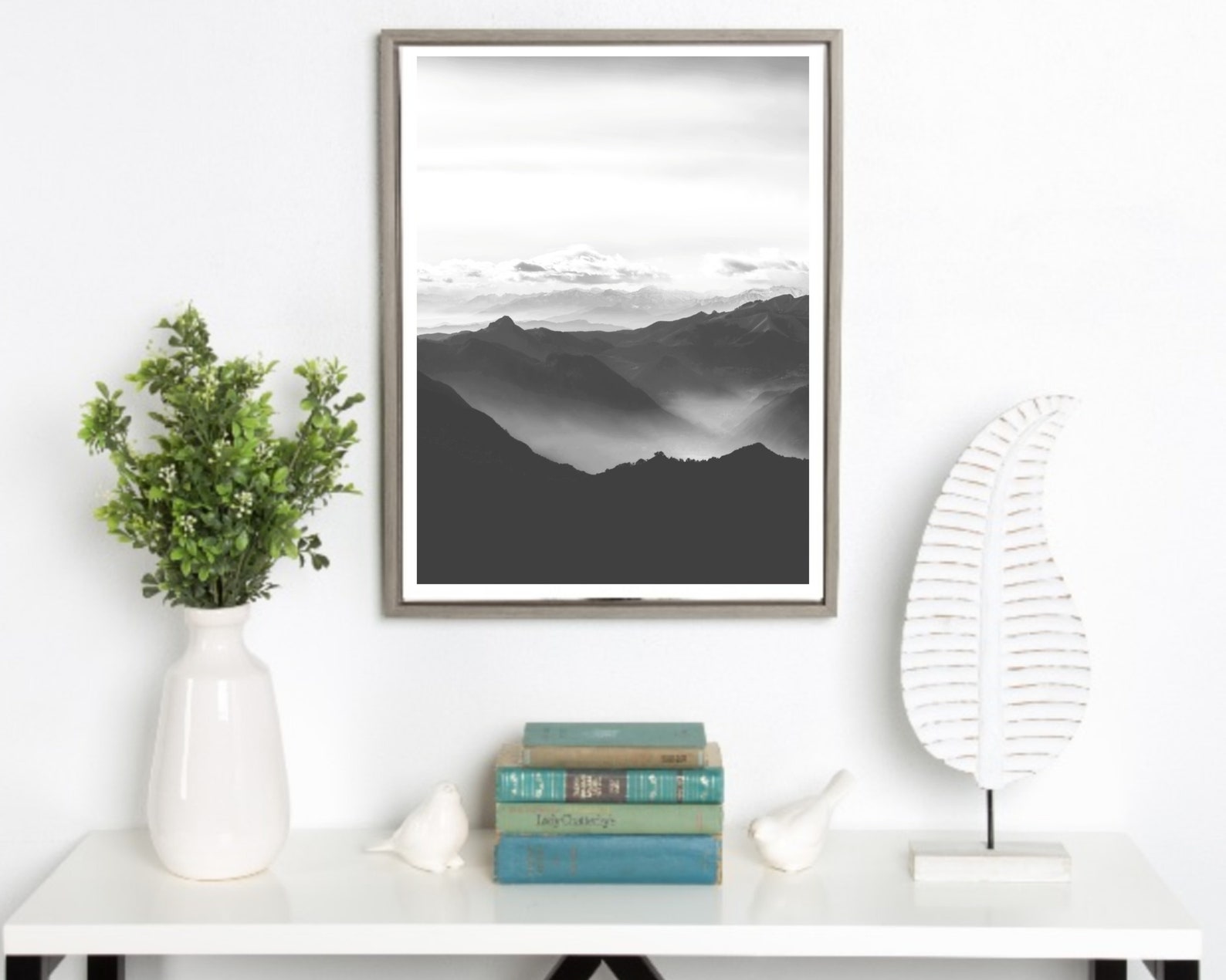Mountain Black and White Landscape Printable Wall Art, Minimalist ...