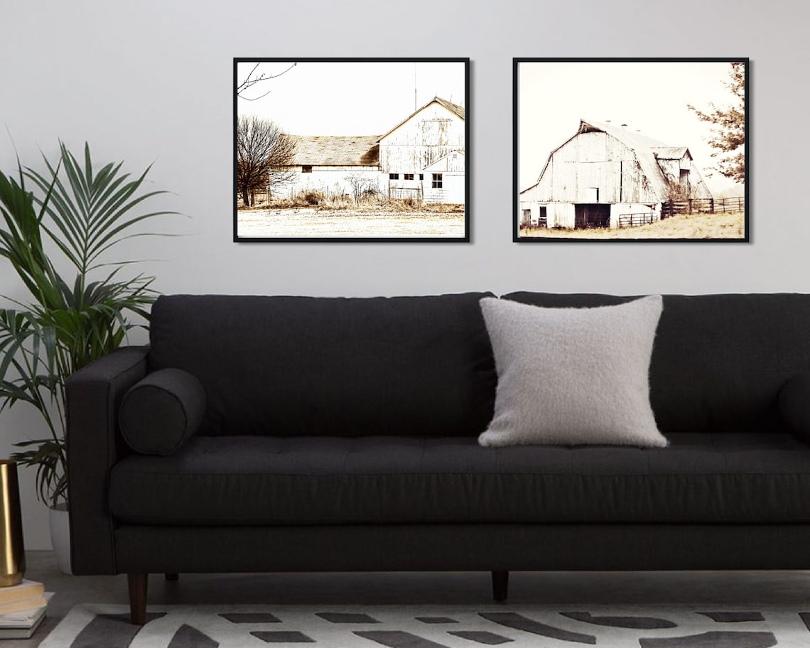 Set of 2 Old Barn Farmhouse Printable Wall Art White Barn - Etsy