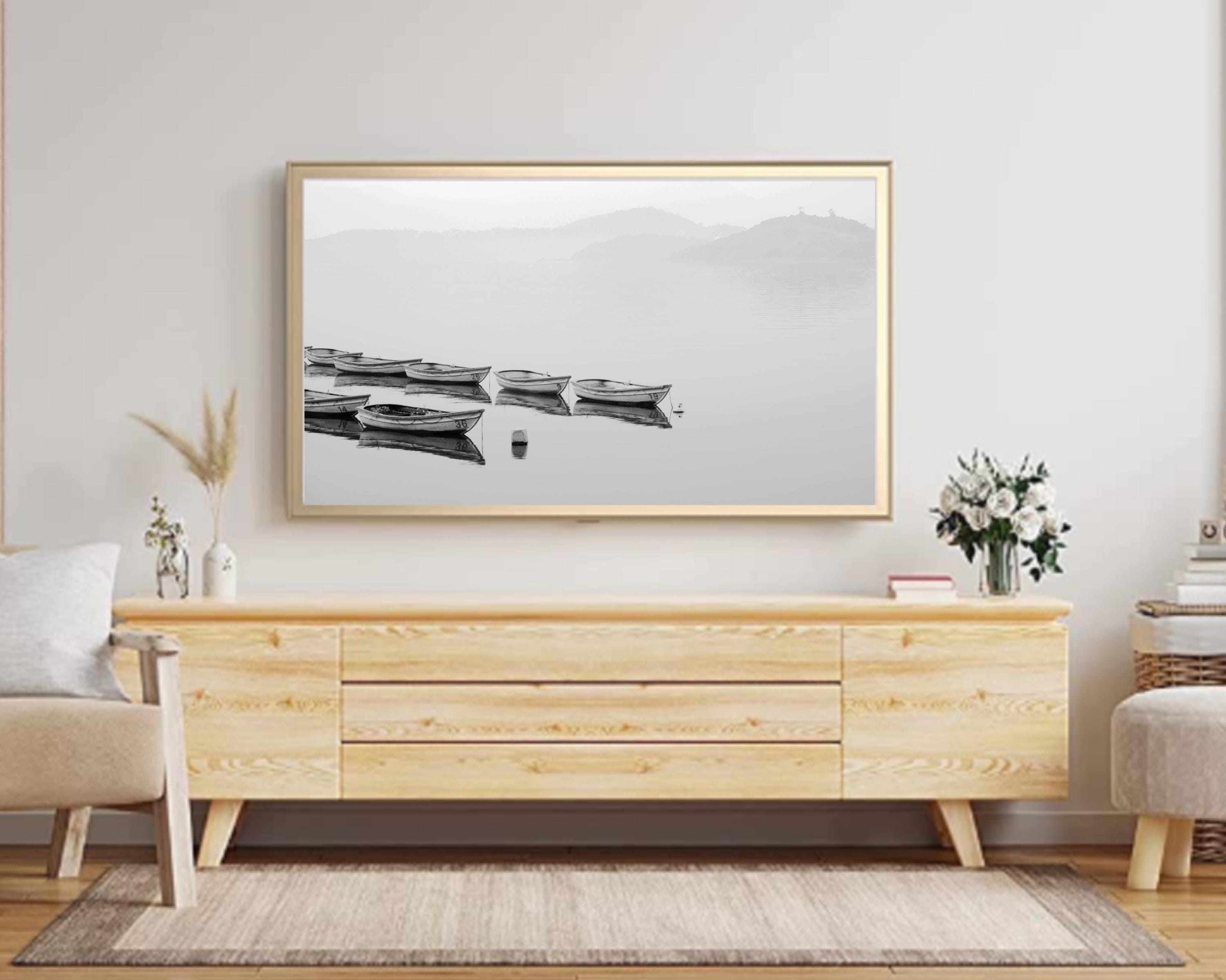 Samsung Frame Tv Art Wood Boats Black and White Modern Coastal Nautical ...