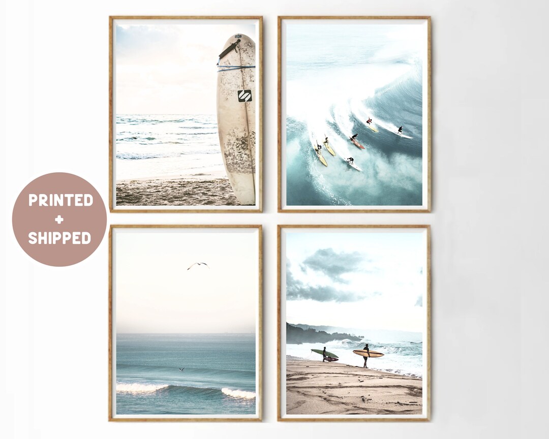 Set of 4 Surfing Prints, Surf Ocean Waves Photo Wall Art Printed and ...