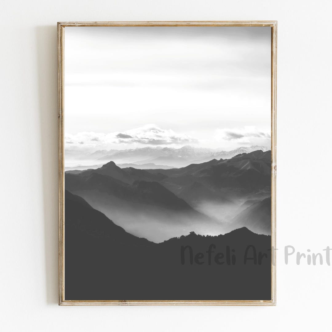 Mountain Black and White Landscape Printable Wall Art, Minimalist ...