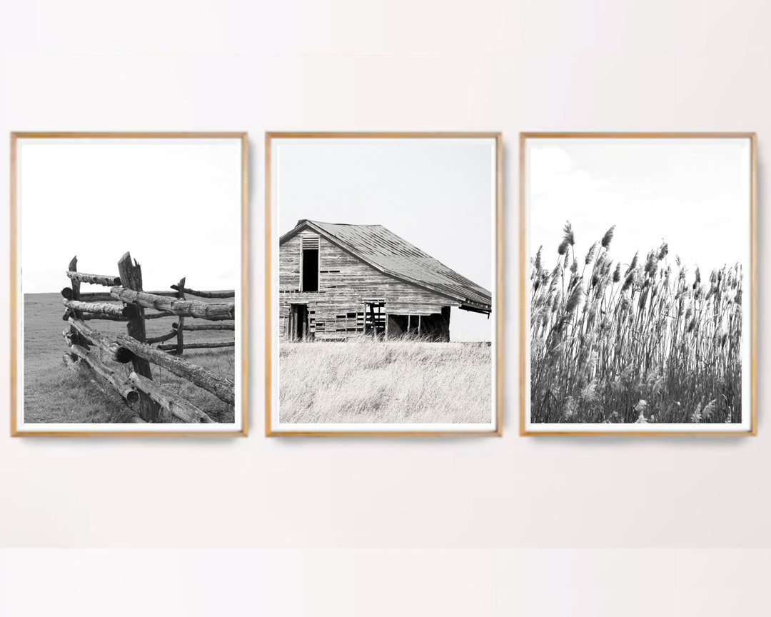 Farmhouse Black and White Set of 3 Photo Printable Wall Art Barn Fence ...