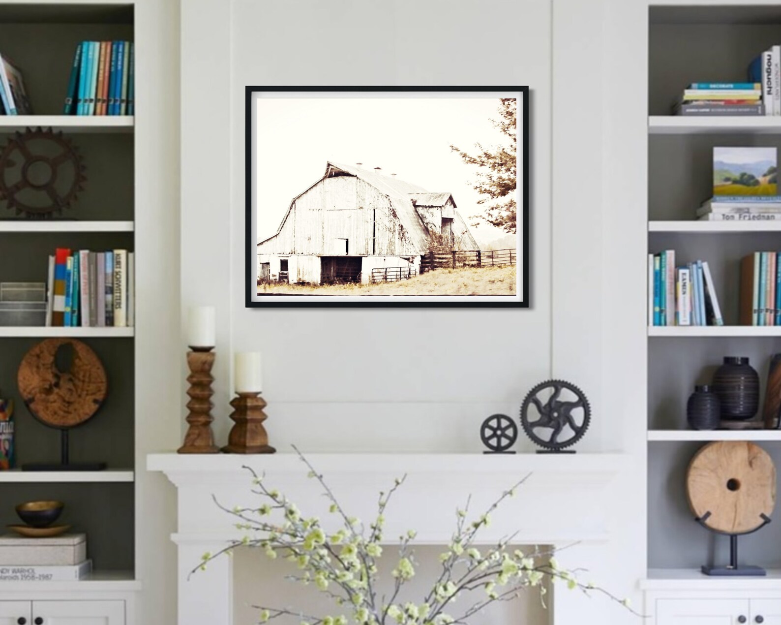 Old Barn Farmhouse Print Mailed White Barn Country Landscape Neutral ...