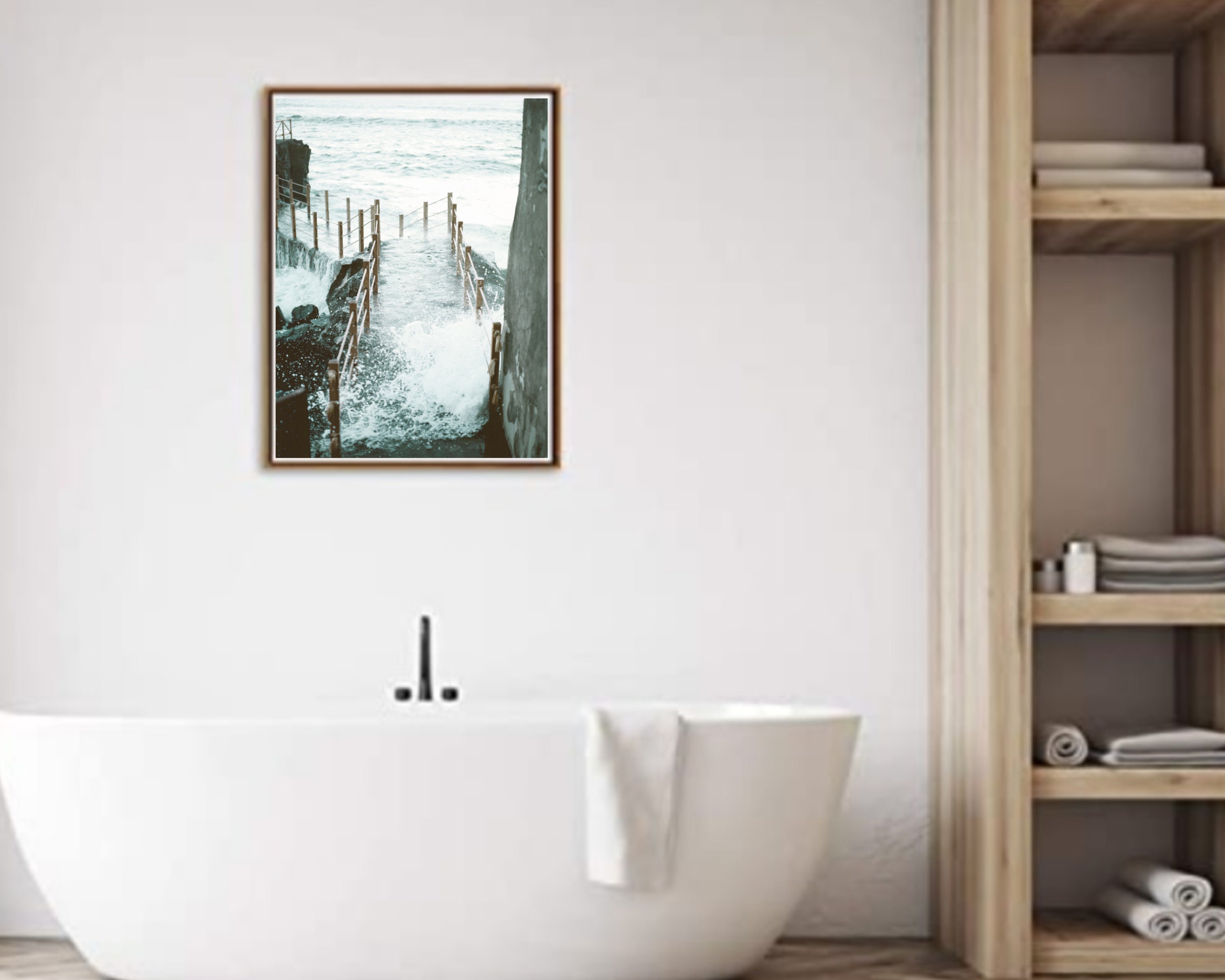 Sea Ocean Pier Coastal Printable Wall Art, Beach Blue Waves Photo, Wood ...