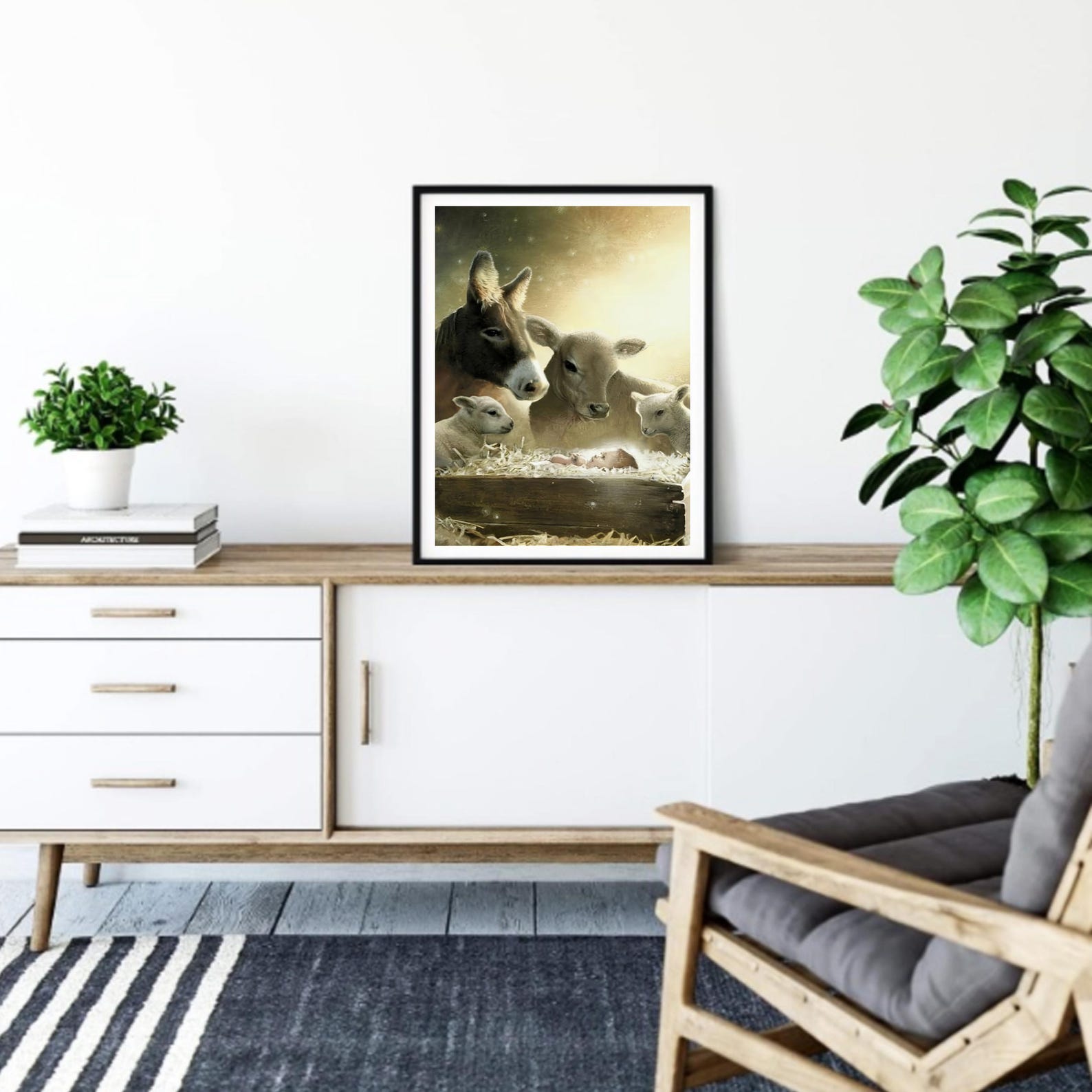 Jesus Manger and Animals Christmas Printable Wall Art Nativity Scene ...