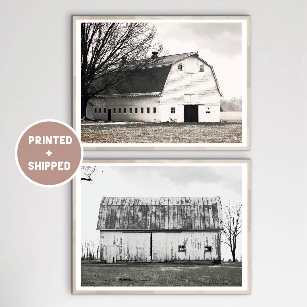 Old Barn Black and White Set of 2 Print Mailed Farmhouse Country ...