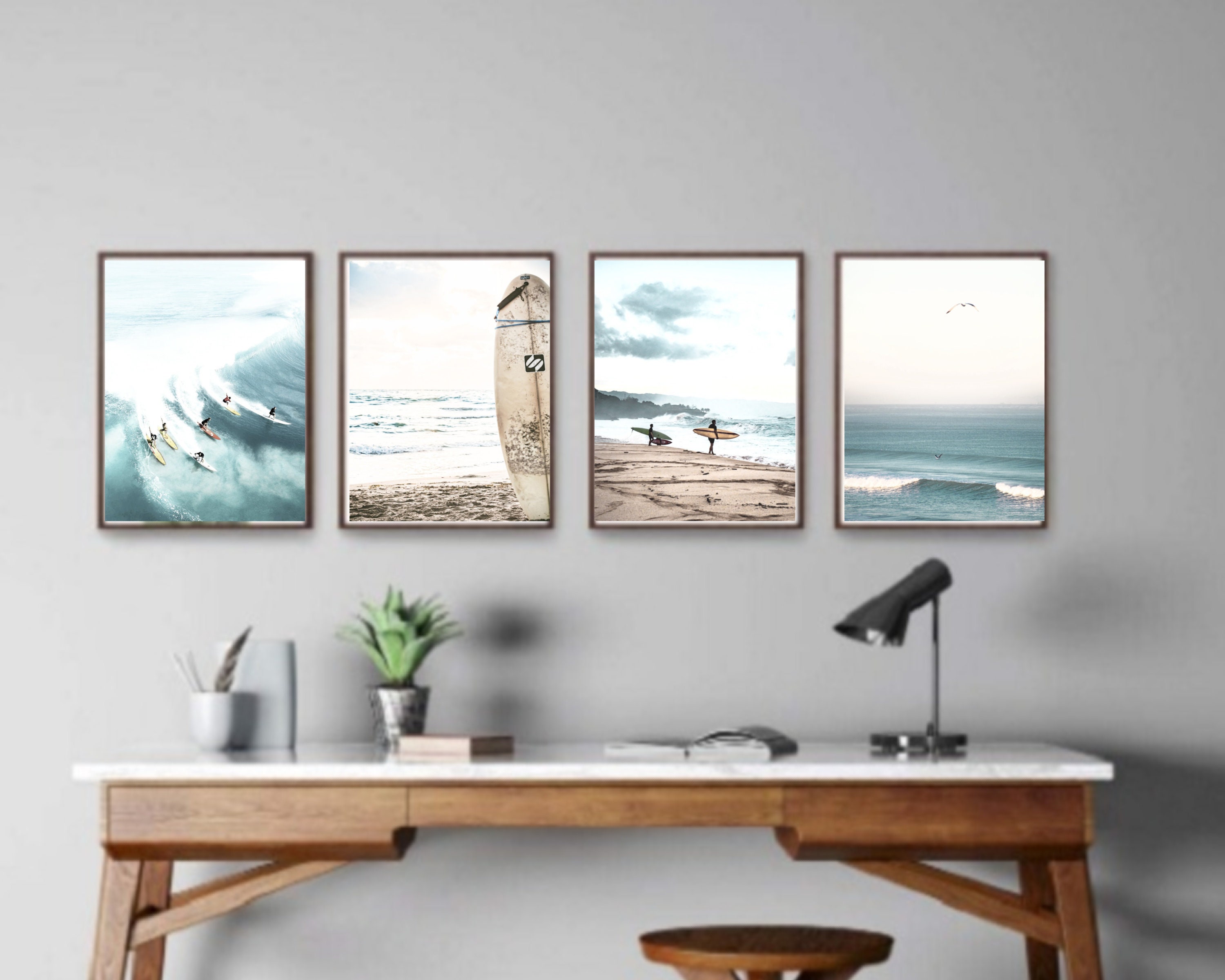 Set of 4 Surfing Prints, Surf Ocean Waves Photo Wall Art Printed and ...