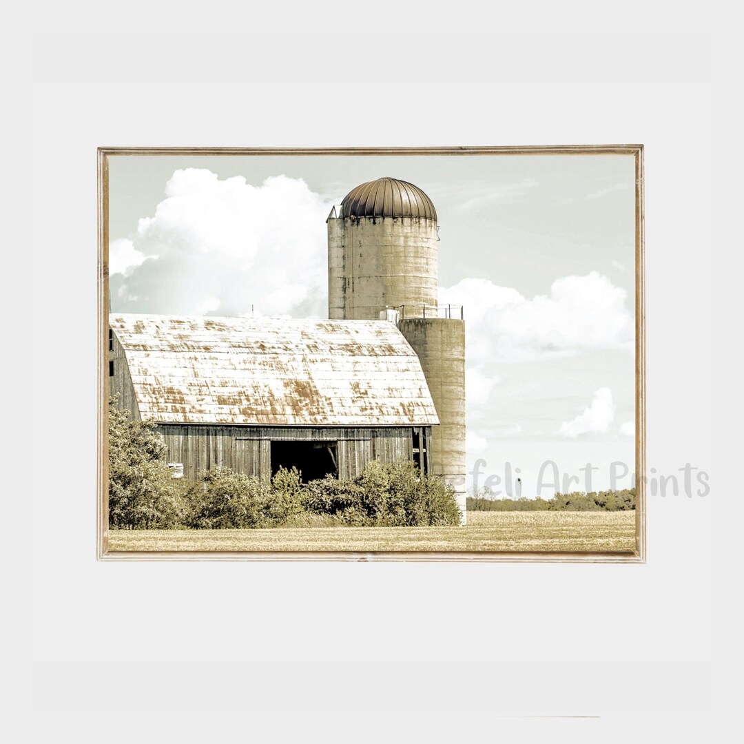 Farmhouse Barn Neutral Printable Wall Art Old White Barn Country Photo ...