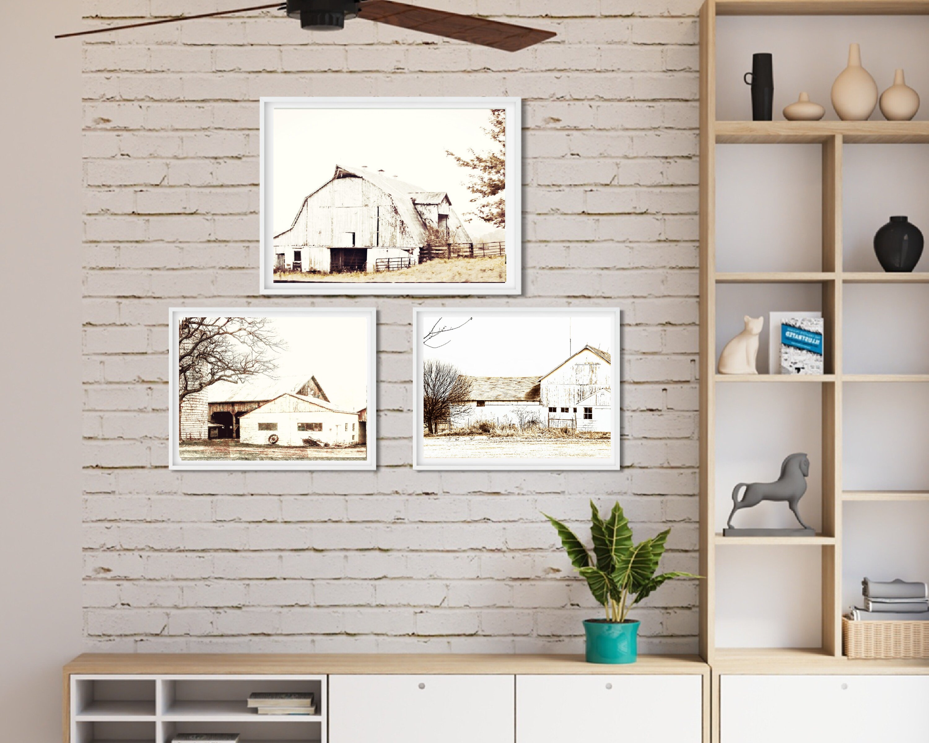 Set of 3 Old Barns Farmhouse Printable Wall Art White Barns - Etsy
