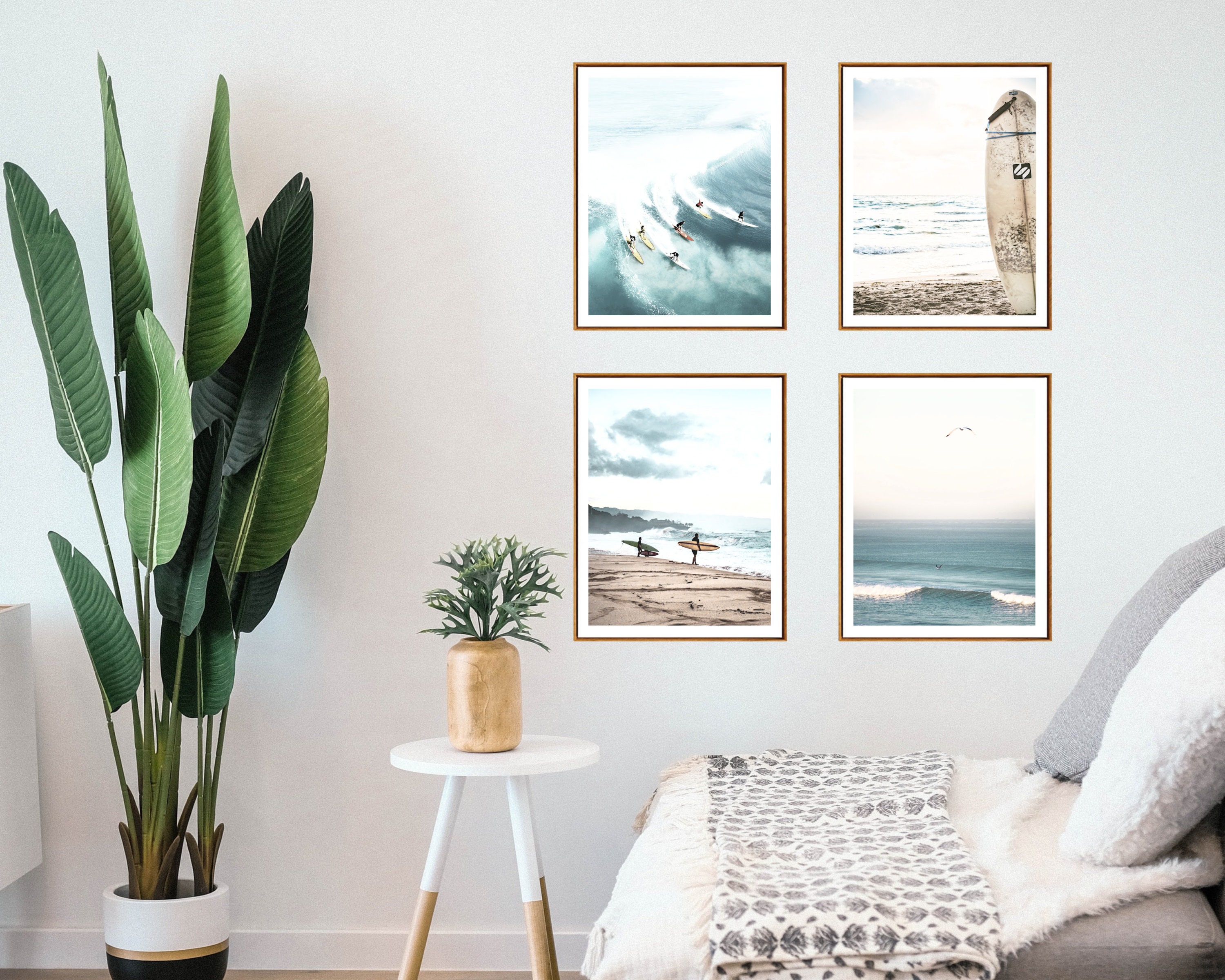 Set of 4 Surfing Prints, Surf Ocean Waves Photo Wall Art Printed and ...