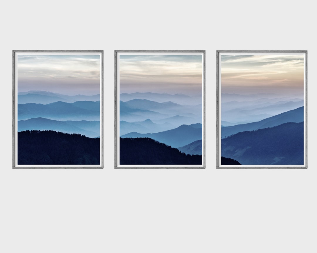 Blue Mountain Printable Triptych Nordic Wall Art Set of 3 Misty ...