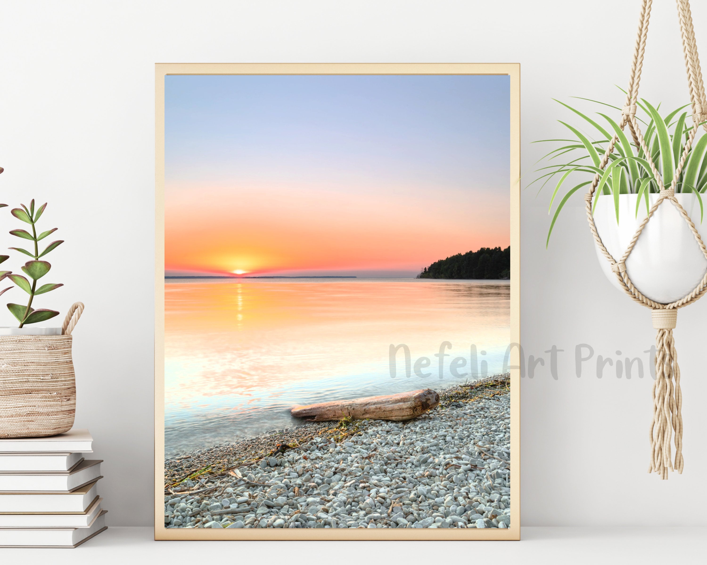 Beach Sunset Colorful Photo Printable, Ocean Sunset Blue Gold Orange ...