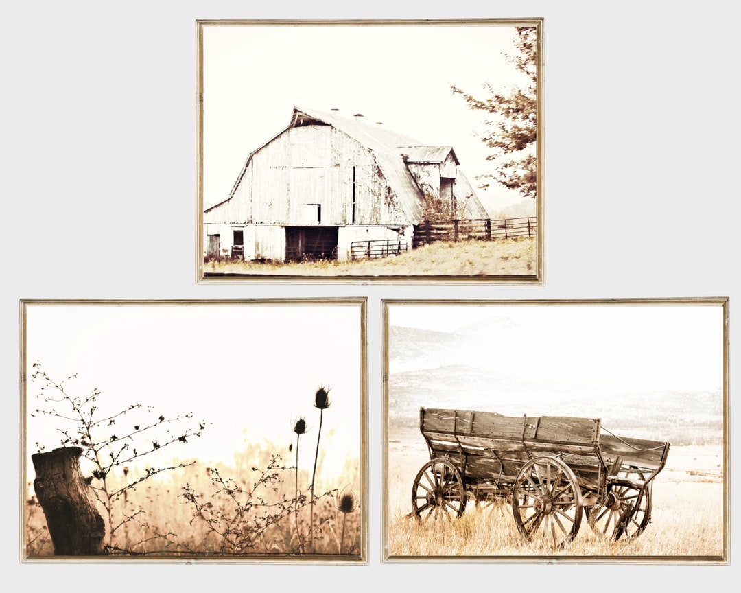 Rustic Farmhouse Set of 3 Photo Printable Barn Old Wagon Wildflowers ...