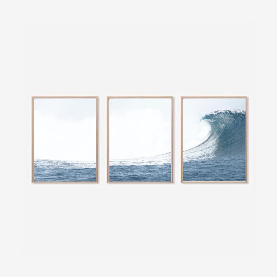 Big Wave Ocean Set of 3 Photo Printable Blue Large Wave Surfing Print ...