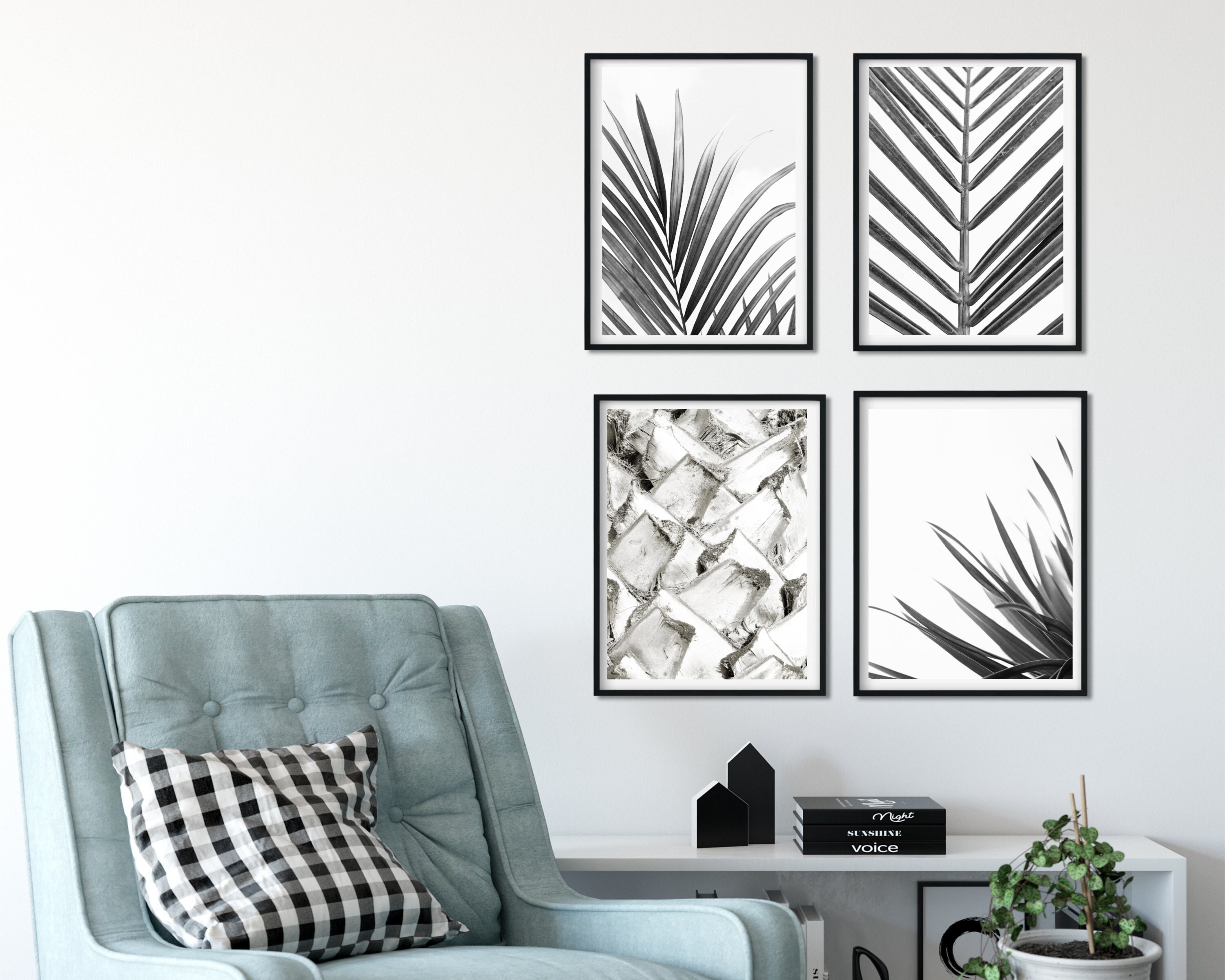 Palm Leaf Set of 4 Black and White Photo Printable Wall Art - Etsy