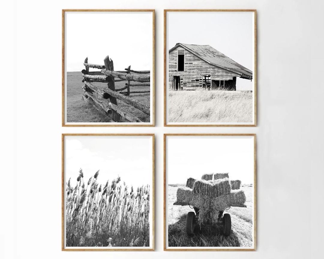 Farmhouse Black and White Set of 4 Photo Printable Wall Art Barn Fence ...