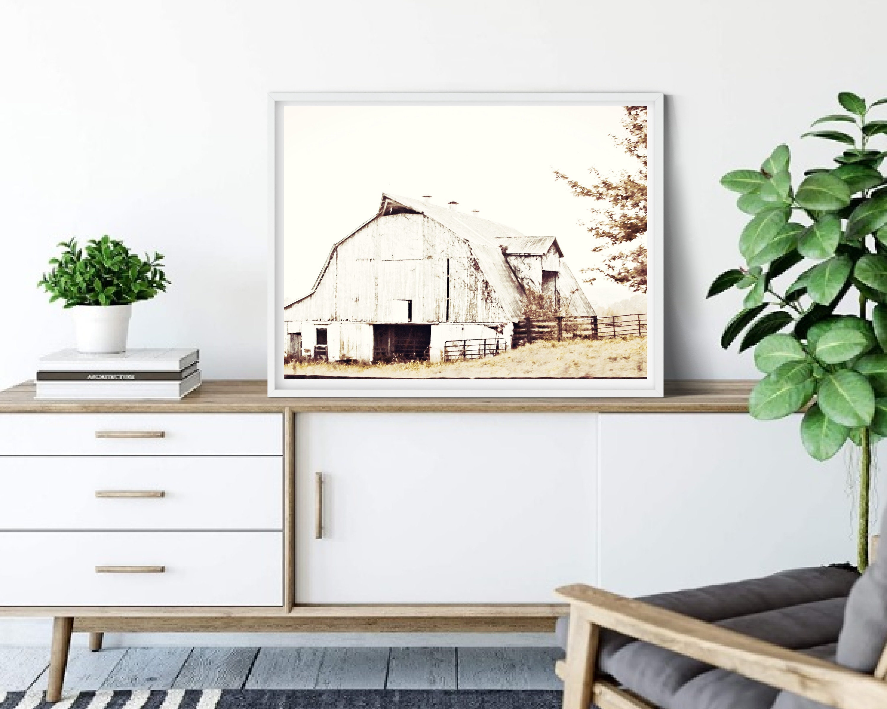 Old Barn Farmhouse Printable Wall Art White Barn Country Landscape ...