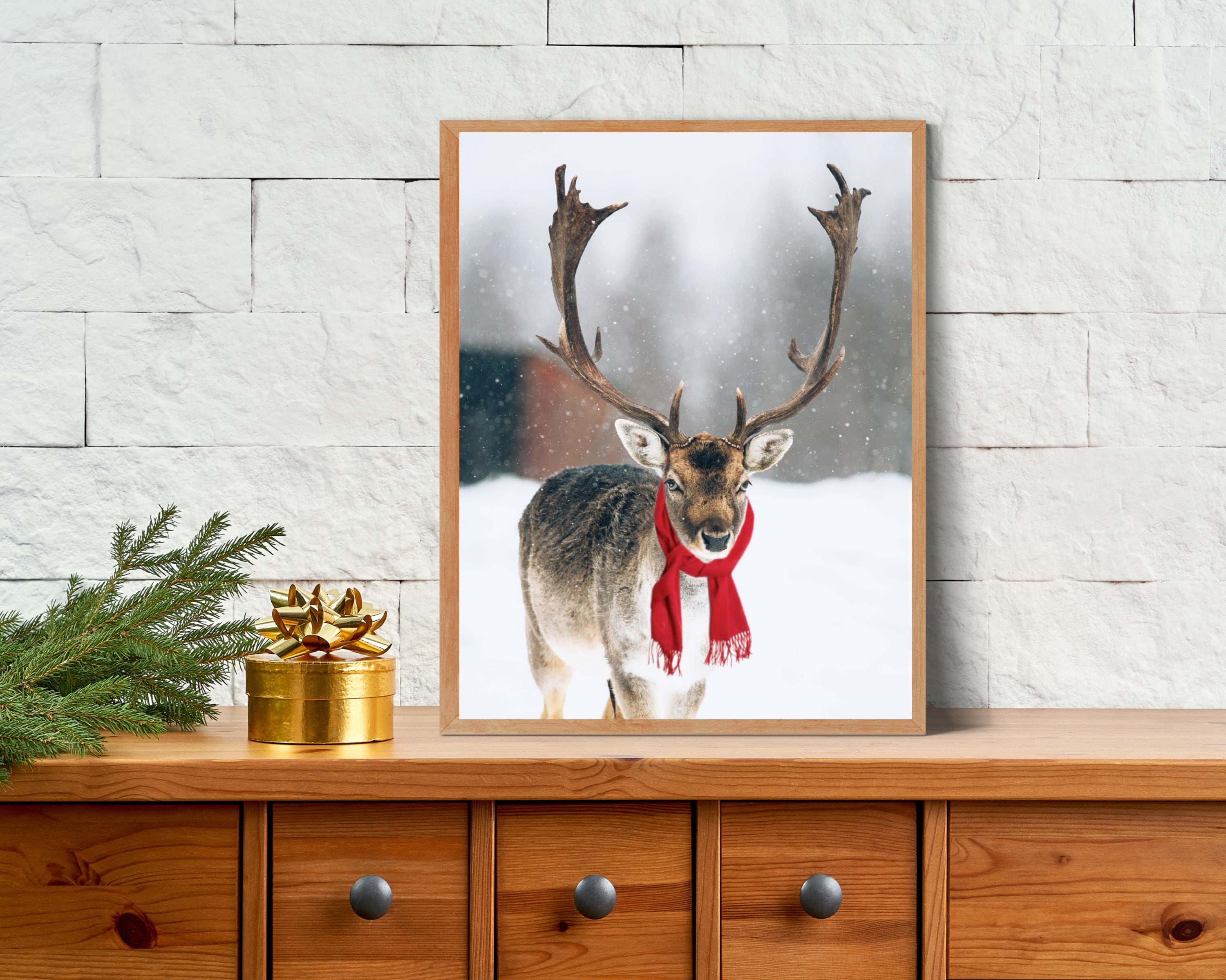 Winter Reindeer Photo Printable Wall Art Deer Christmas Print - Etsy
