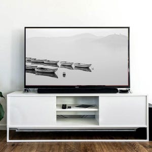 Samsung Frame Tv Art Wood Boats Black and White Modern Coastal Nautical ...