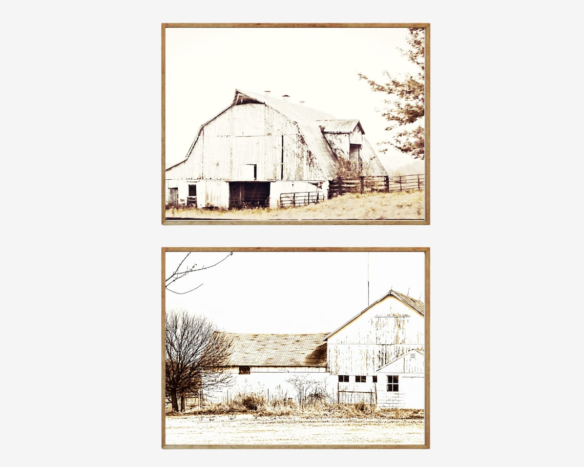Set of 2 Old Barn Farmhouse Printable Wall Art White Barn - Etsy