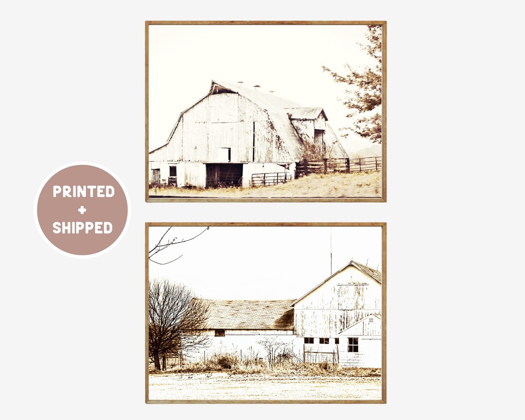 Set of 2 Old Barn Farmhouse Prints Mailed White Barn Rustic Home Wall ...