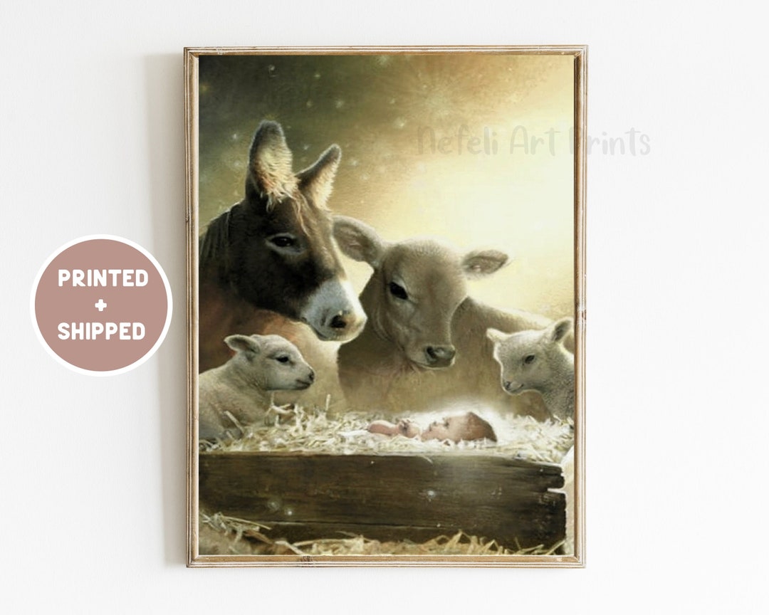 Jesus Manger and Animals Christmas Wall Art Mailed Nativity Scene ...