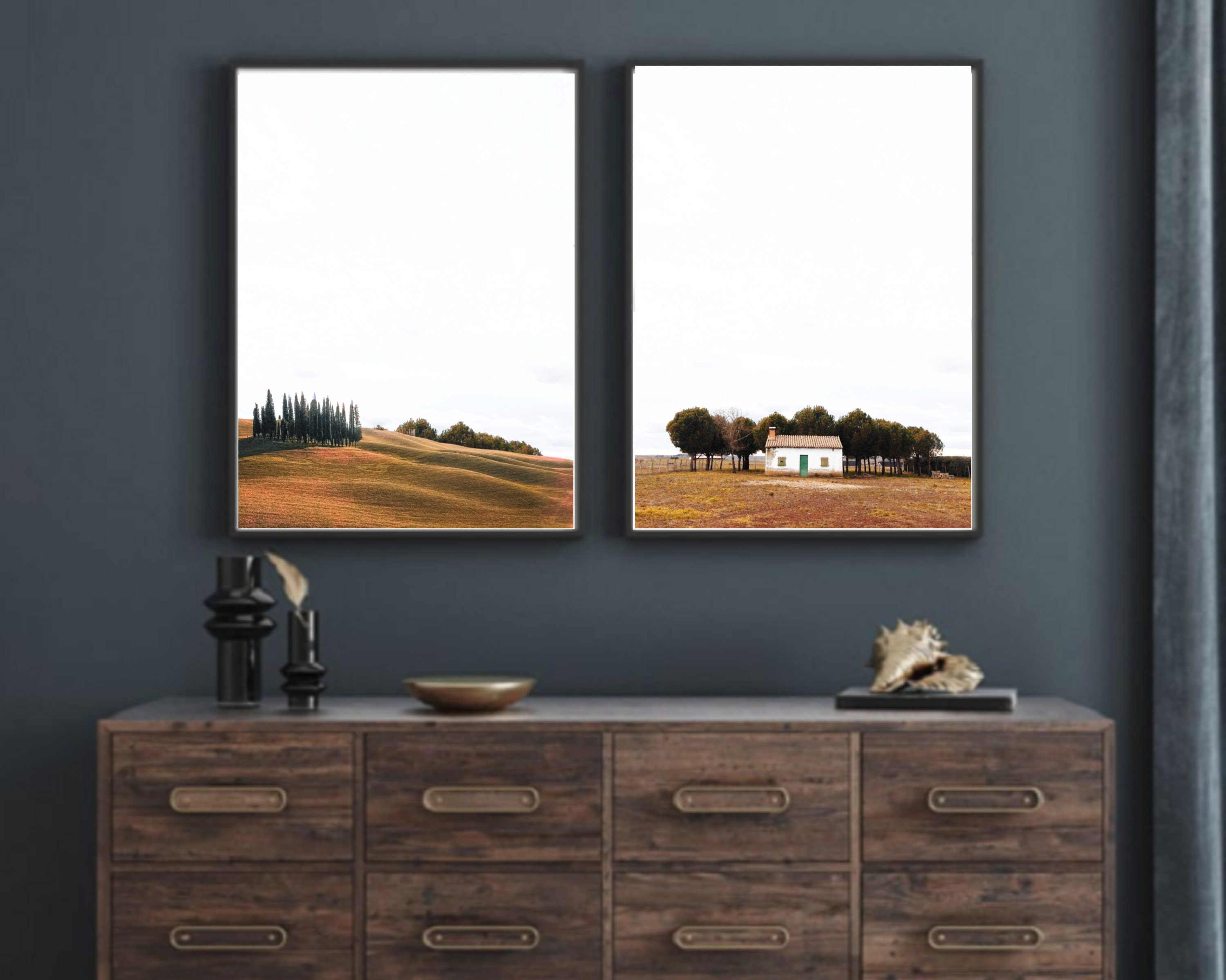 Rustic Barn Print Set of 2, Farmhouse Wall Art, Country Landscape Earth ...