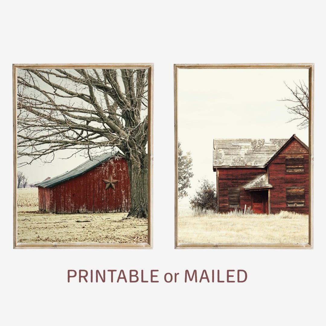 Old Red Barns Set of 2 Wall Art Printable or Mailed, Wood Barn ...