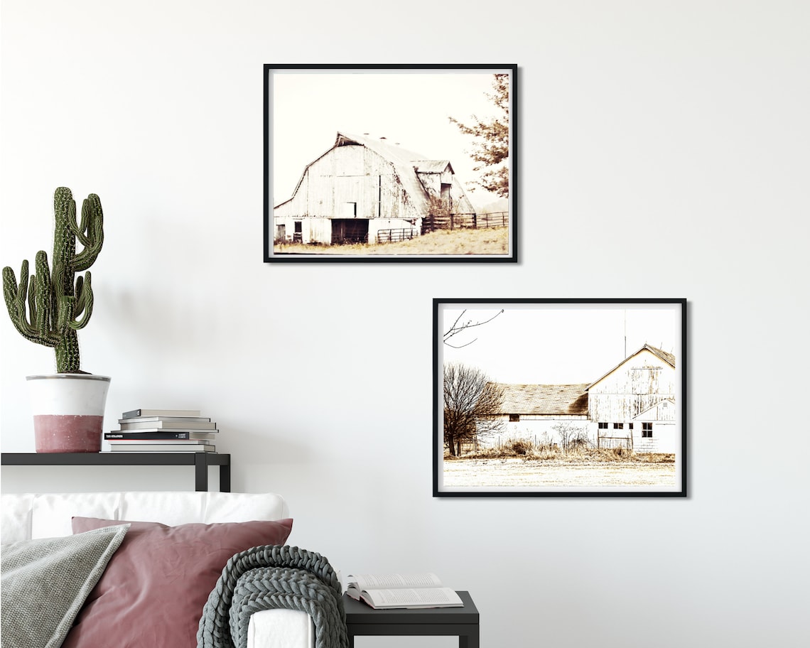 Set of 2 Old Barn Farmhouse Printable Wall Art White Barn - Etsy