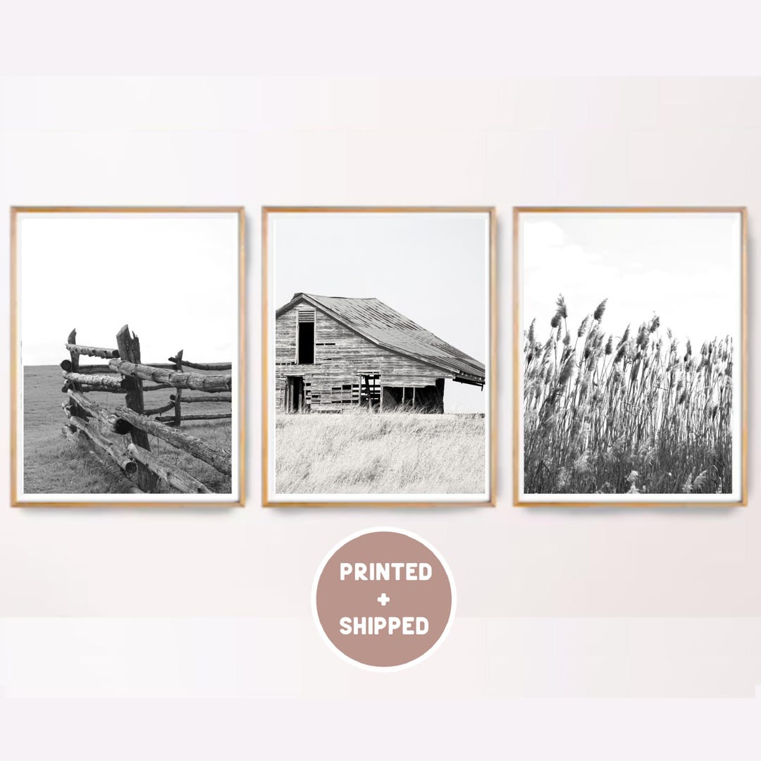 Farmhouse Black and White Set of 3 Photo Mailed Southwest Prints, Barn ...