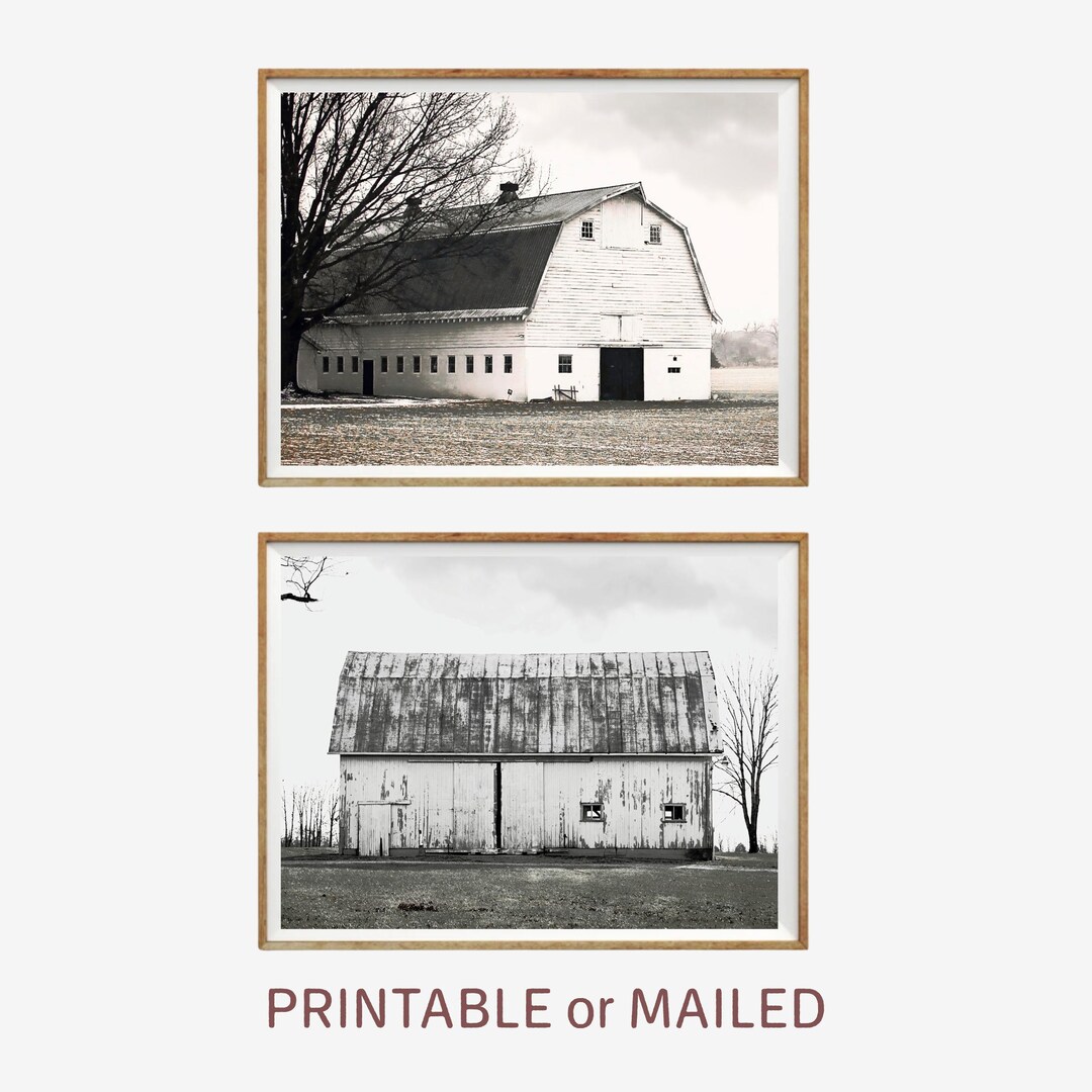 Old Barn Black and White Wall Art Set of 2 Printable or Mailed ...