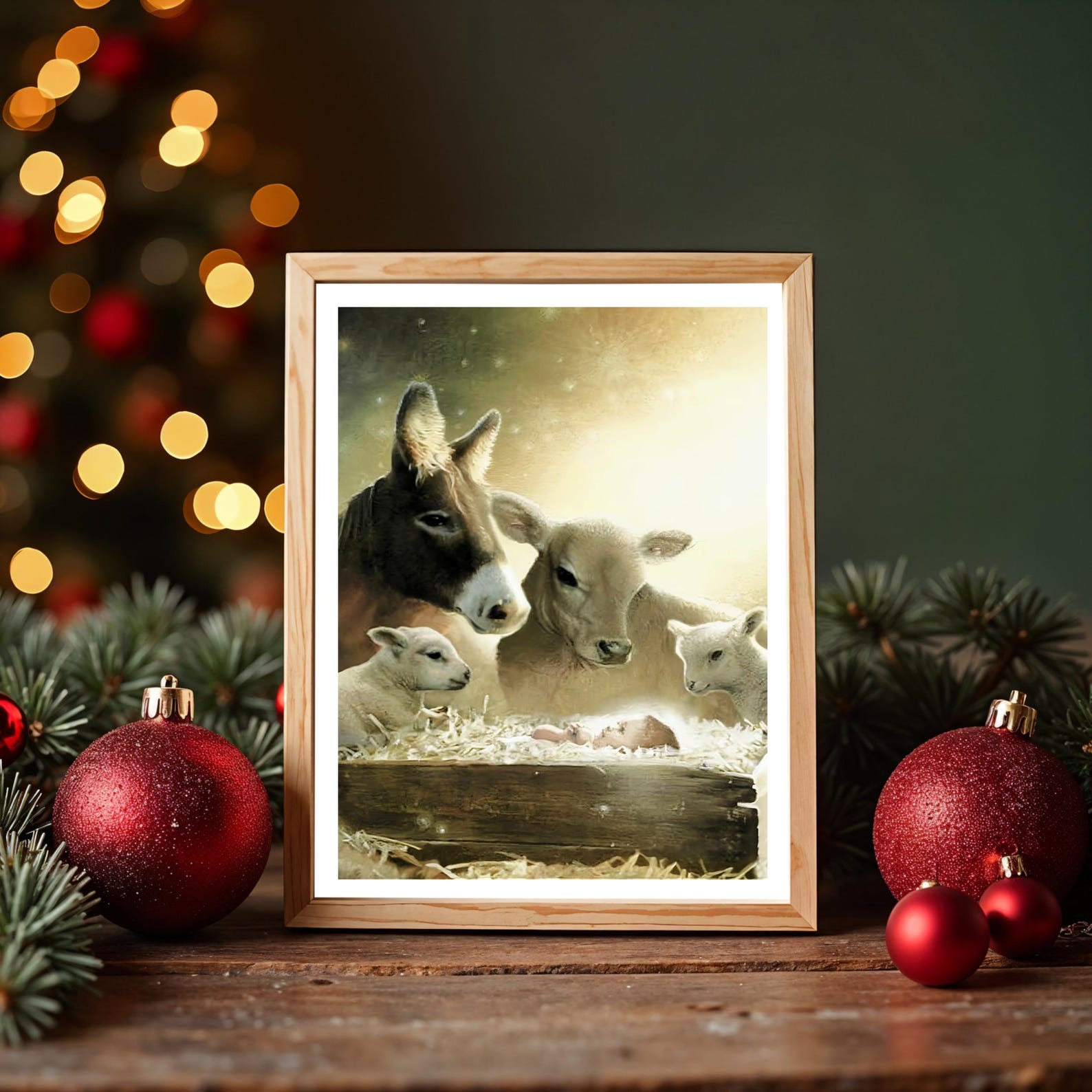 Jesus Manger and Animals Christmas Printable Wall Art Nativity Scene ...