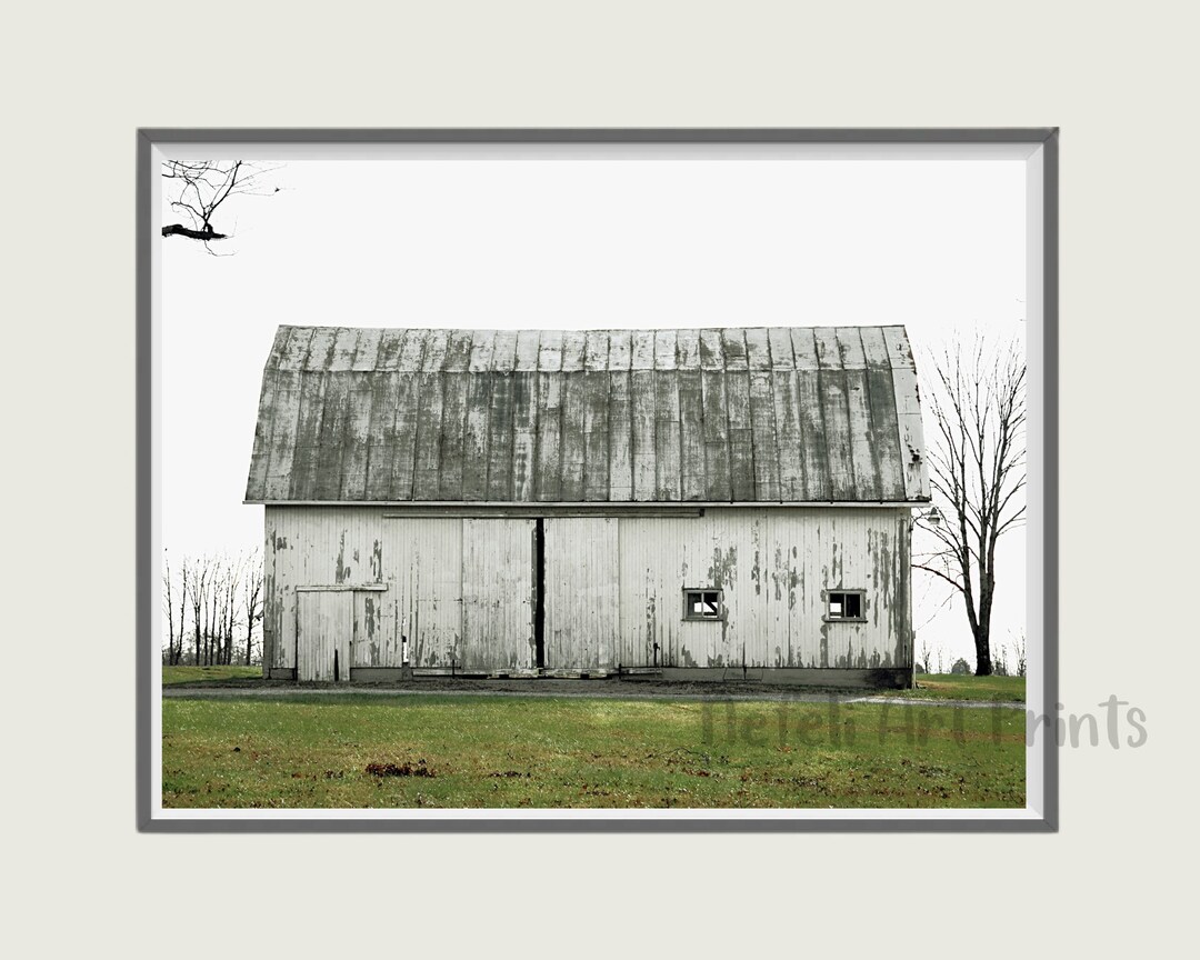 Farmhouse Printable Wall Art, Old White Barn Photo, Country Landscape ...