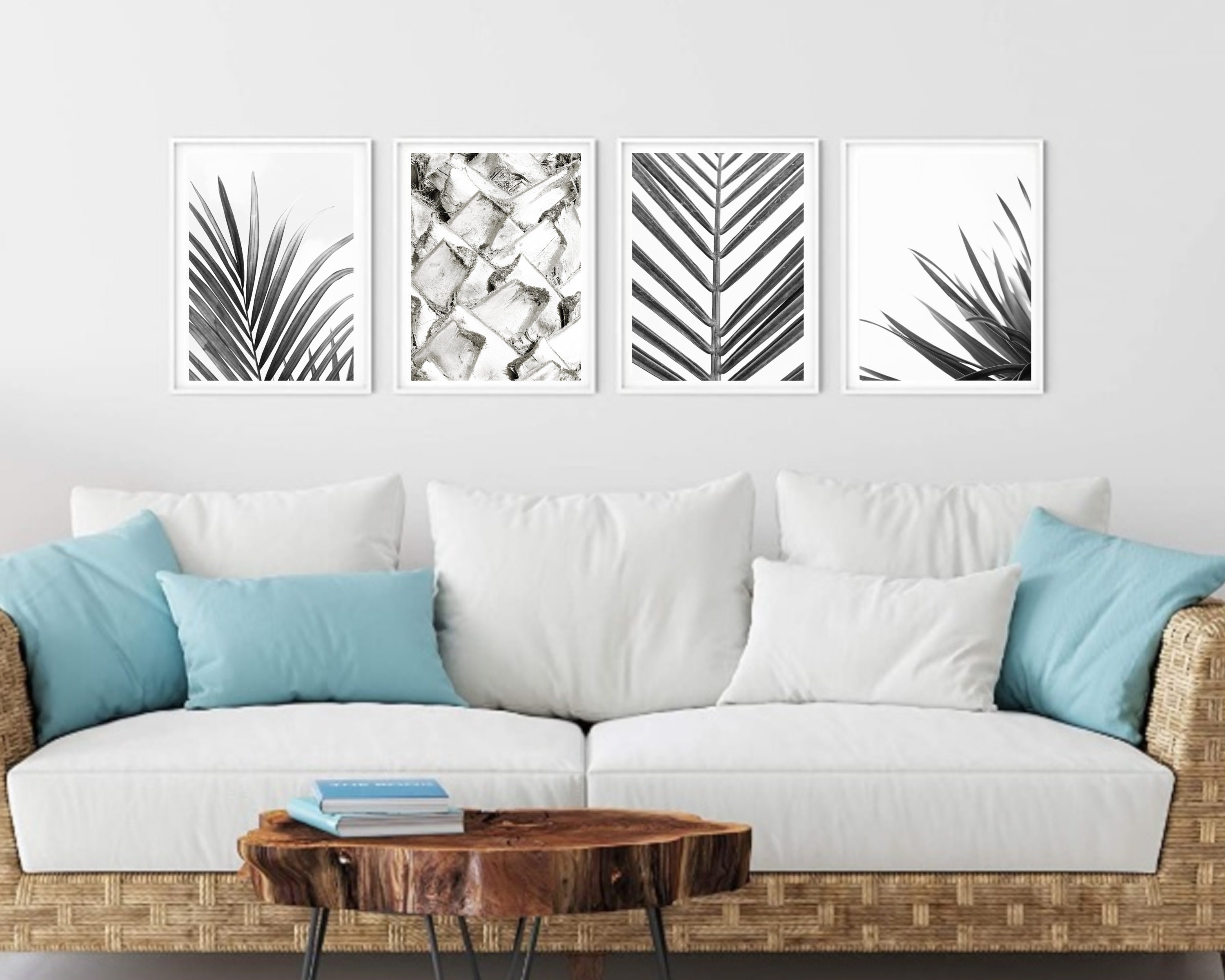 Palm Leaf Set of 4 Black and White Photo Printable Wall Art - Etsy