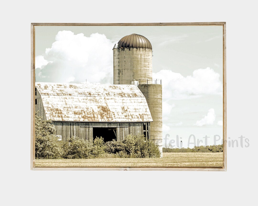 Farmhouse Barn Neutral Printable Wall Art Old White Barn Country Photo ...