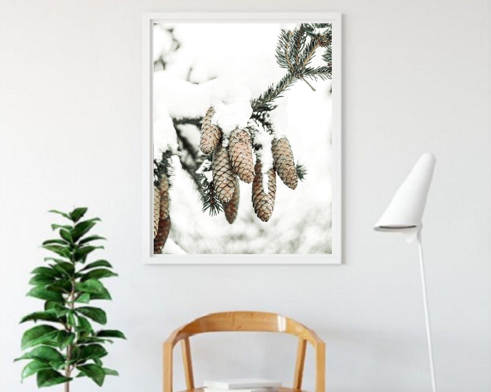 Snowy Pine Cones Winter Printable Wall Art, Winter Pine Tree Branch ...