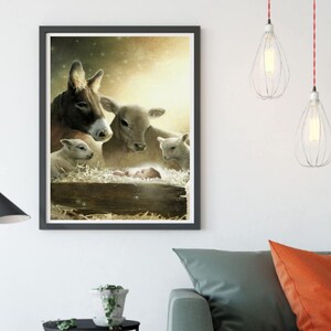 Jesus Manger and Animals Christmas Printable Wall Art Nativity Scene ...